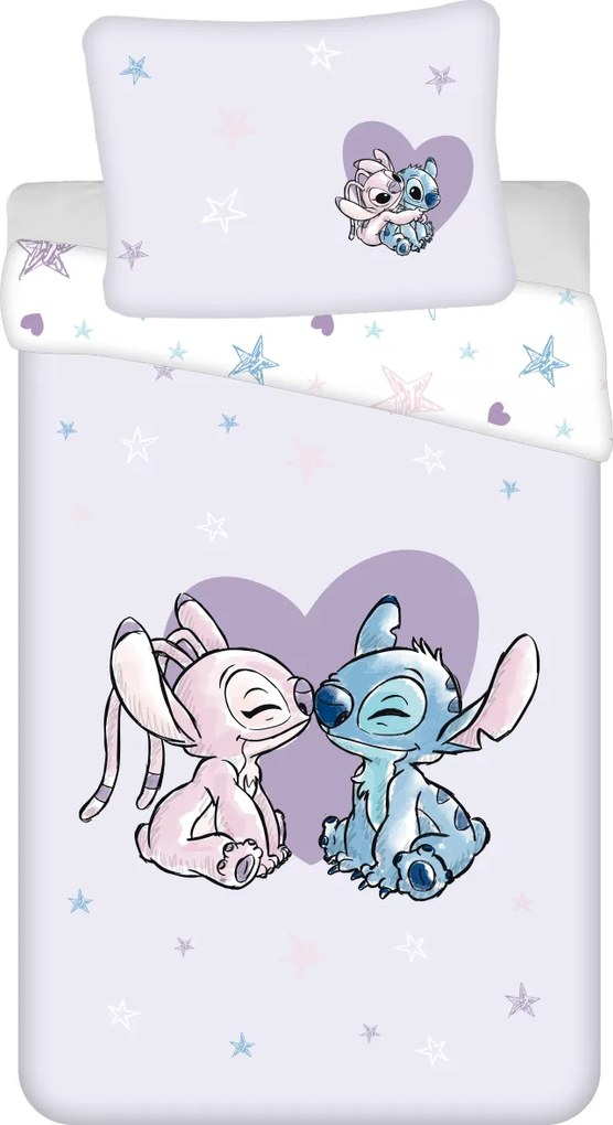 Jerry Fabrics Bavlněné povlečení 140x200 Lilo and Stitch Heart heather povlak na polštář 70x90 JF 24