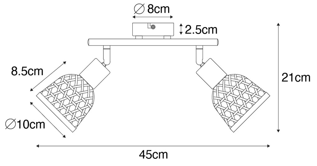 Orientální bodové světlo černé s bambusem 2-světlo - Rayan