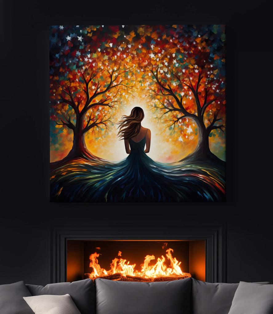 Obraz na plátně - Dívka Ygg propojená kořínky se stromy života FeelHappy.cz Velikost obrazu: 60 x 60 cm