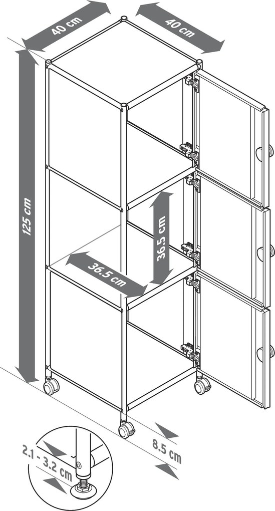 Tchibo - Kovový kontejner na kolečkách CN3 se 3 dvířky - barva: šedá