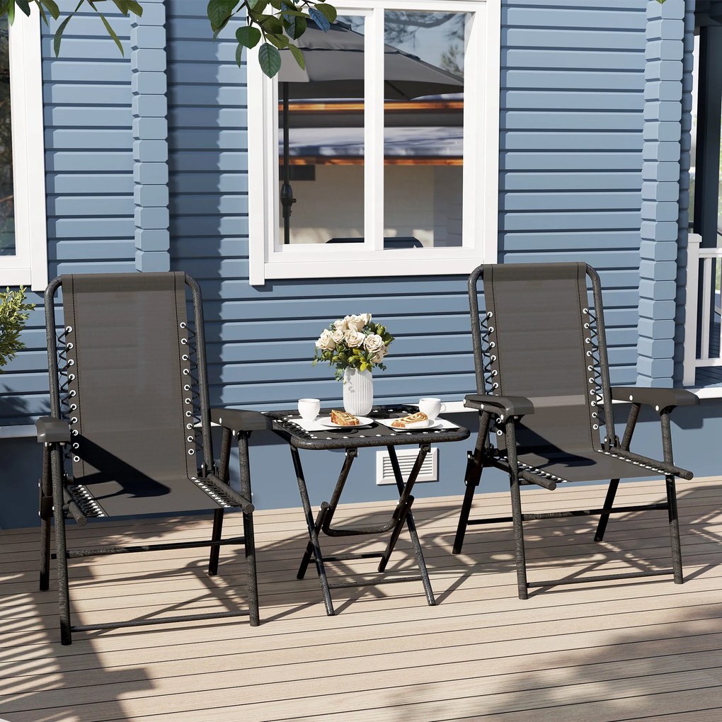 Outsunny Bistro set 3dílný ocelový zahradní nábytek odolný proti povětrnostním vlivům se skládacím bistro stolem držák na pohár zahradní židle černá