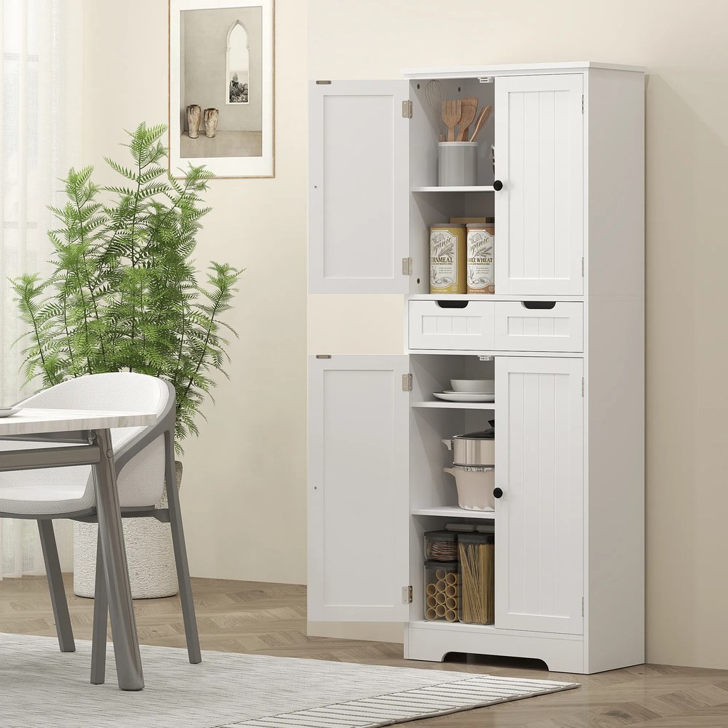 HOMCOM Koupelnová skříňka, úložná skříňka se zásuvkou a 4 dveřmi, moderní design, 60 x 30 x 160 cm, bílé