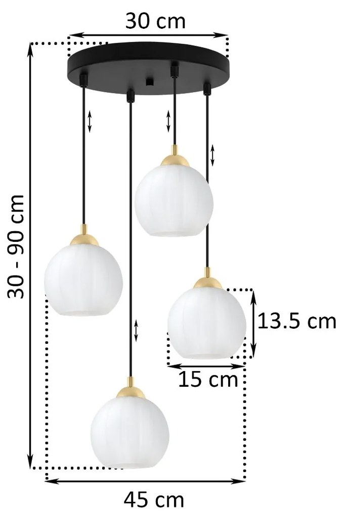 Závěsné svítidlo Costa, 4x bílé skleněné stínítko, b/g, o