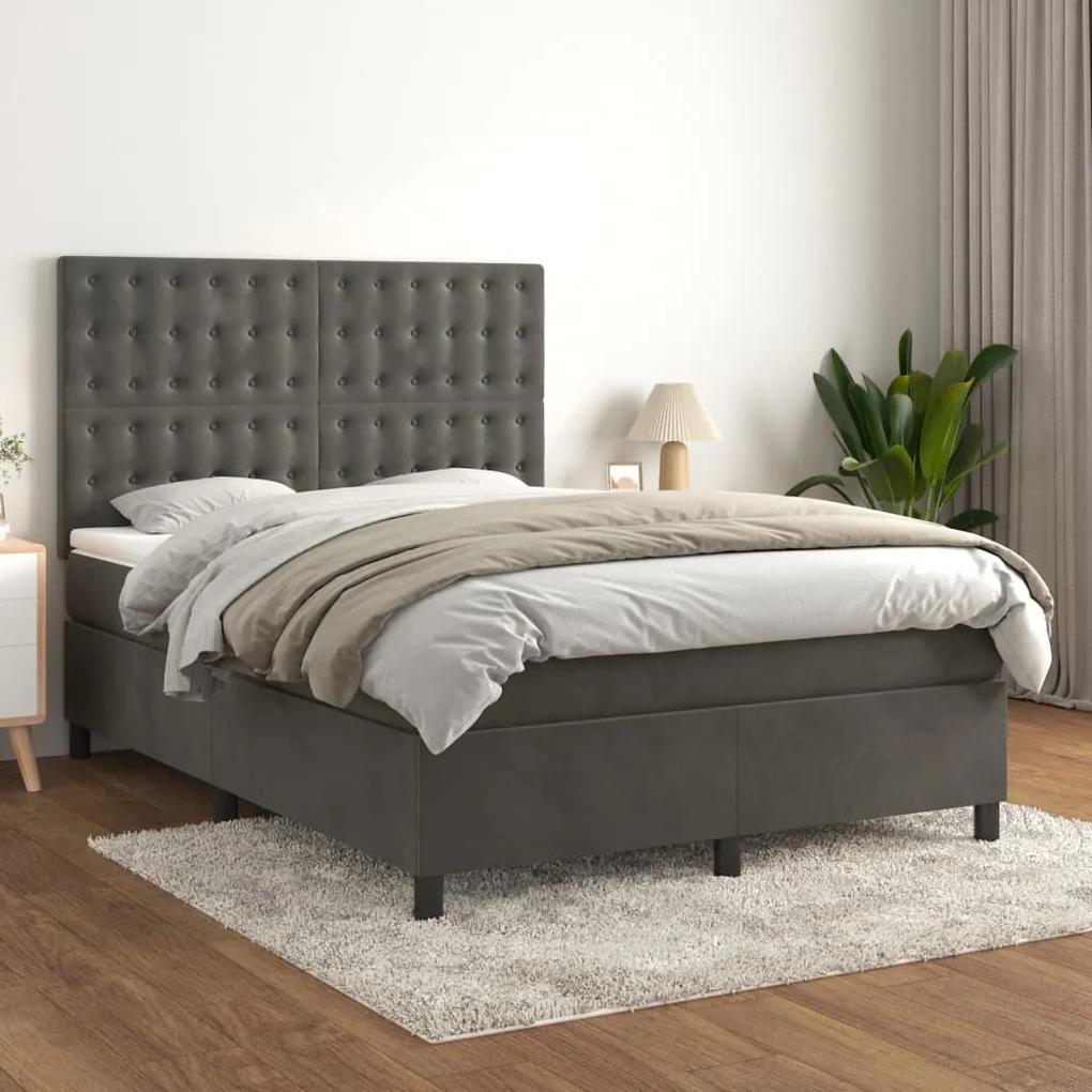Box spring postel s matrací tmavě šedá 140x200 cm samet,  3143266