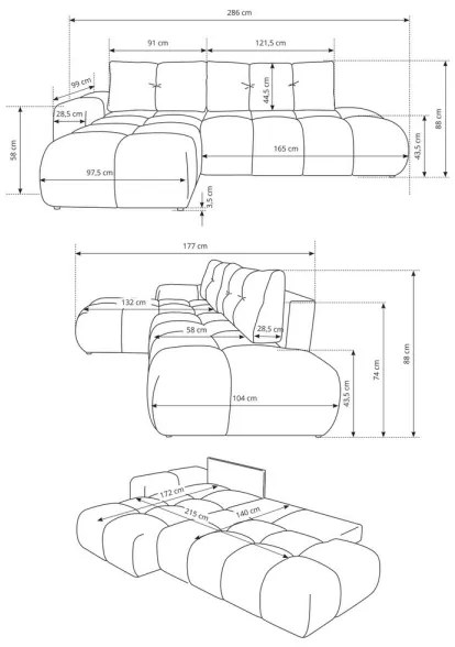 Rozk. roh. čaloun. sedací souprava s úlo. prostorem do L ALMADA pravá sv. béžová