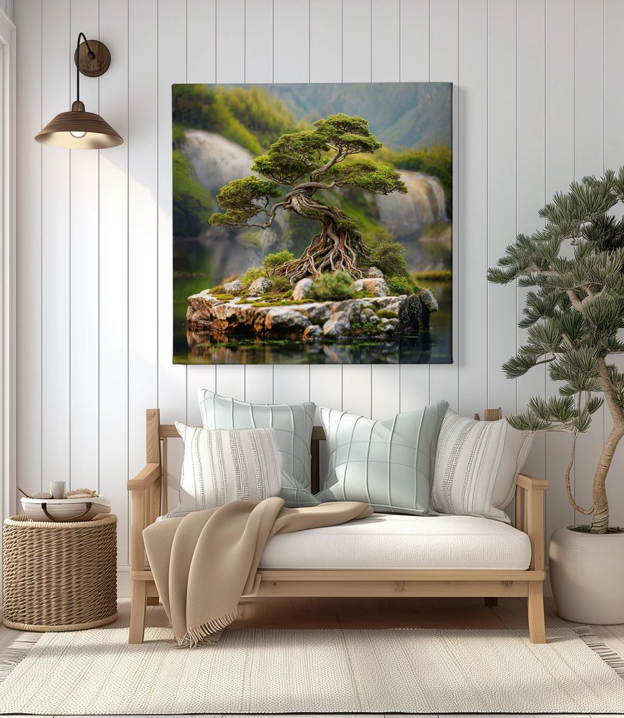 Obraz na plátně - Strom života Ostrovní Bonsai FeelHappy.cz Velikost obrazu (šířka x výška): 110 x 110 cm