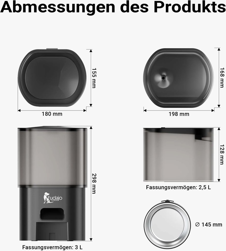 Automatické krmítko pro kočky fudajo – 3 L, 2,5 L, černá (65289)