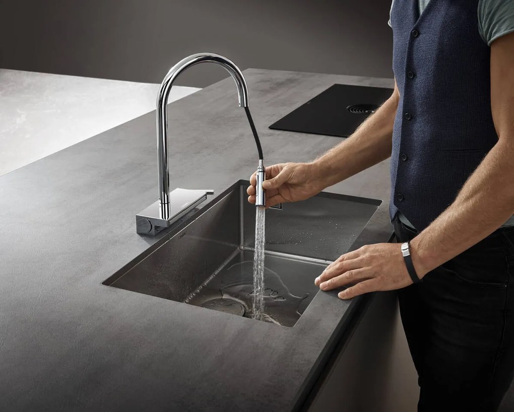 Hansgrohe Aquno Select M81, páková kuchyňská baterie 170, vytahovatelná sprška, 3jet, sBox, chromová, HAN-73831000