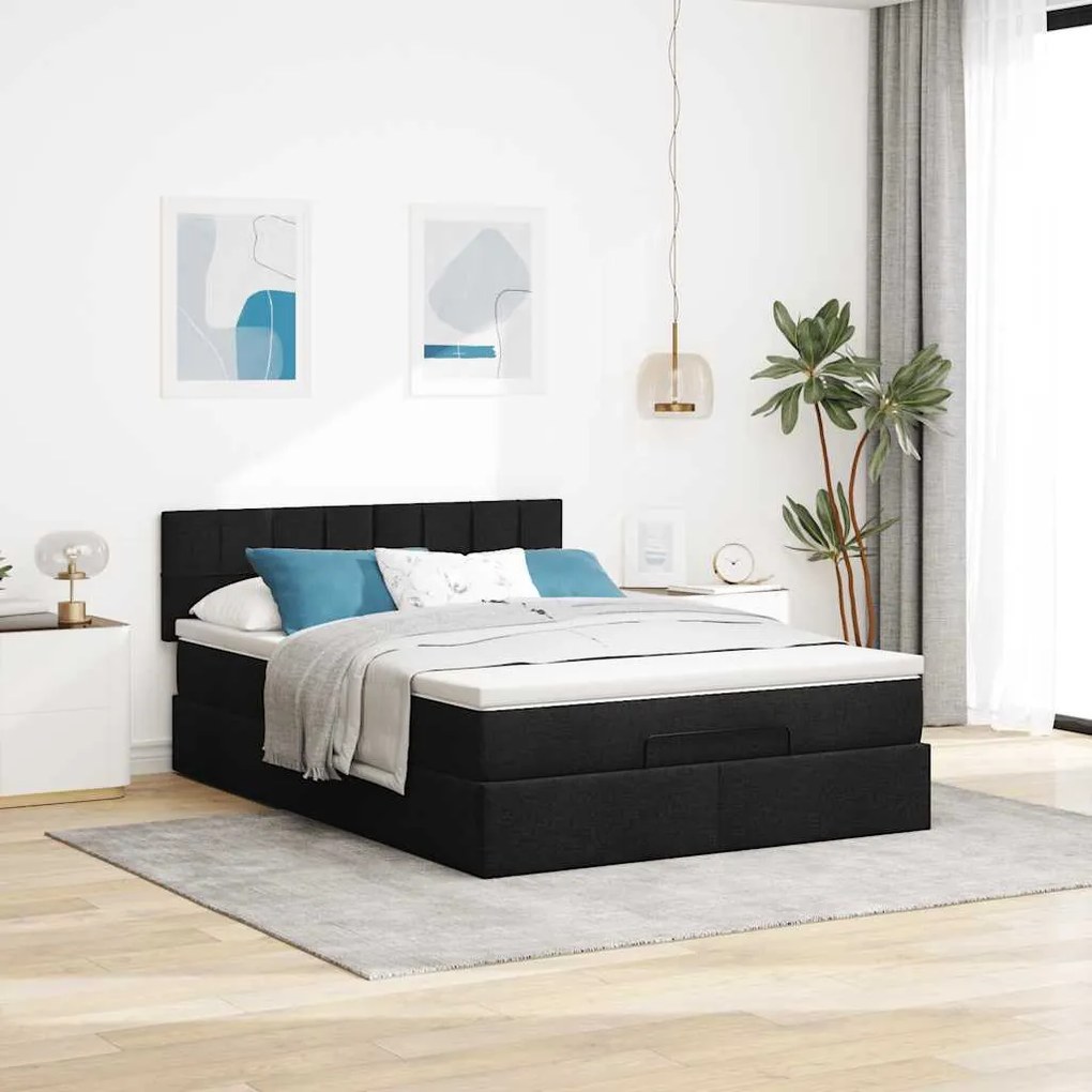 Osmanský postel s matrací černá 140x200 cm textil 3311465