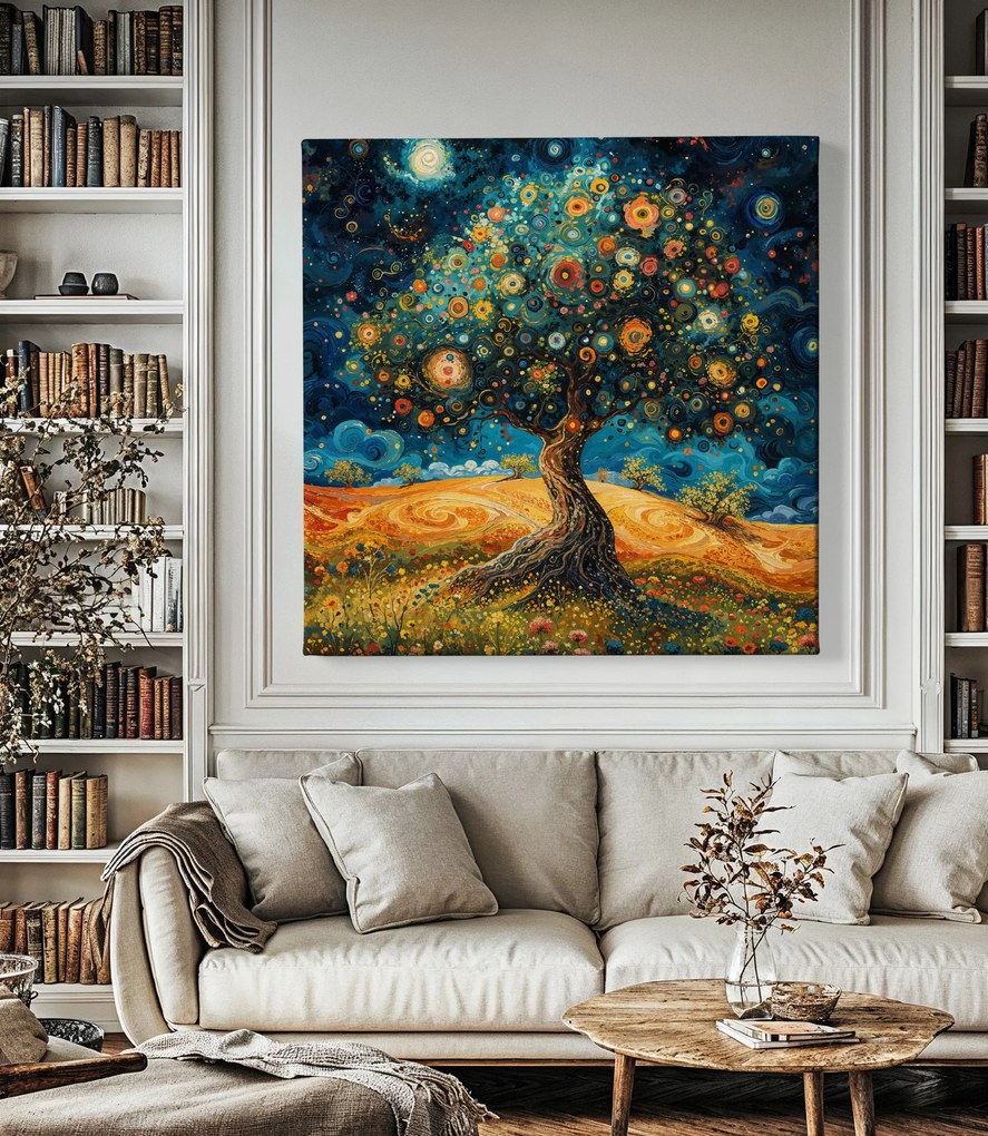 Obraz na plátně - Strom života Gogh vesmírný FeelHappy.cz Velikost obrazu (šířka x výška): 110 x 110 cm