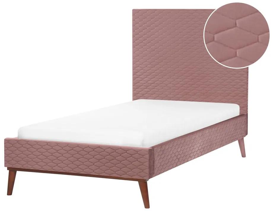 Sametová postel 90 x 200 cm růžová BAYONNE Beliani