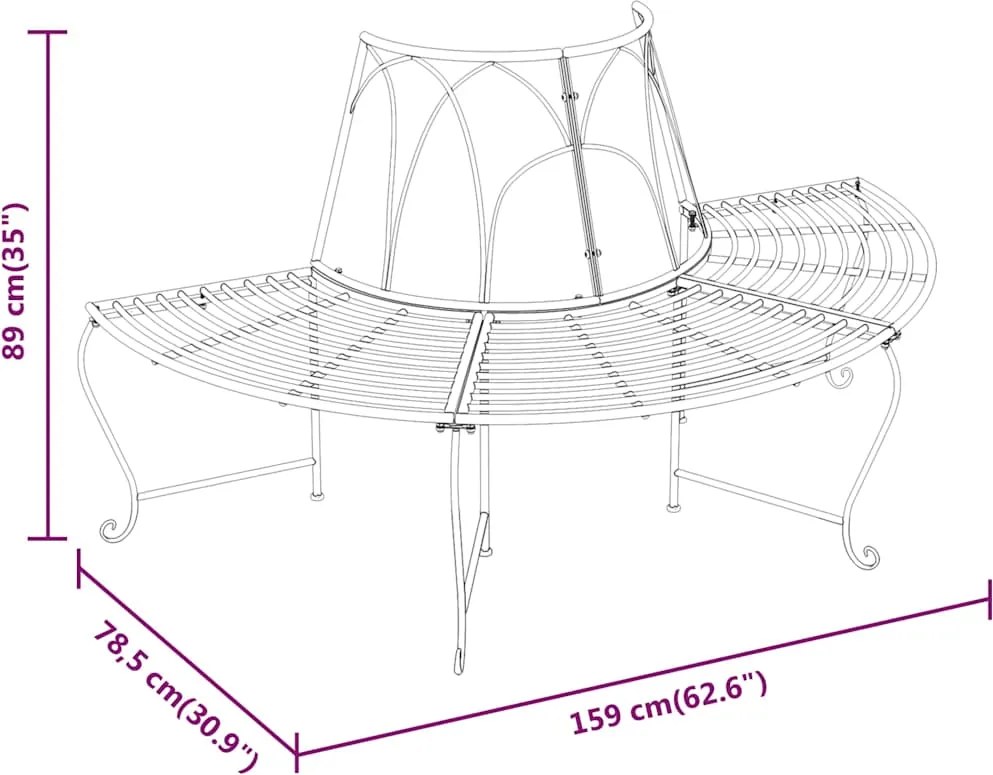 Půlkruhová lavice kolem stromu Ø 159 cm černá ocel 318825
