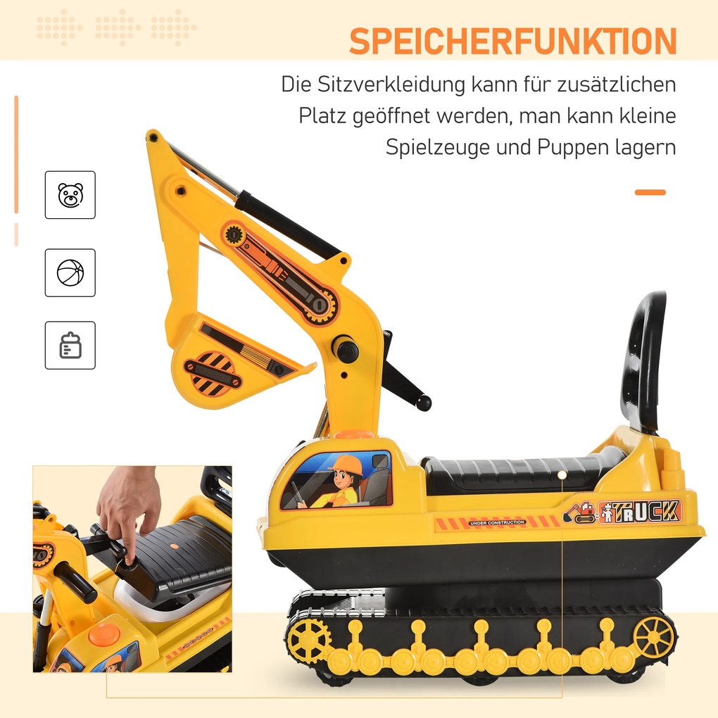 HOMCOM Dětský bagr, dětská skluzavka v černé+žluté barvě, 20x15x9cm| Aosom