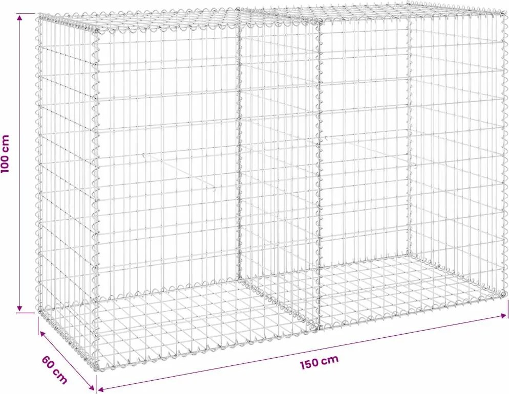 Gabionová zeď s víky pozinkovaná ocel 150 x 60 x 100 cm 147814