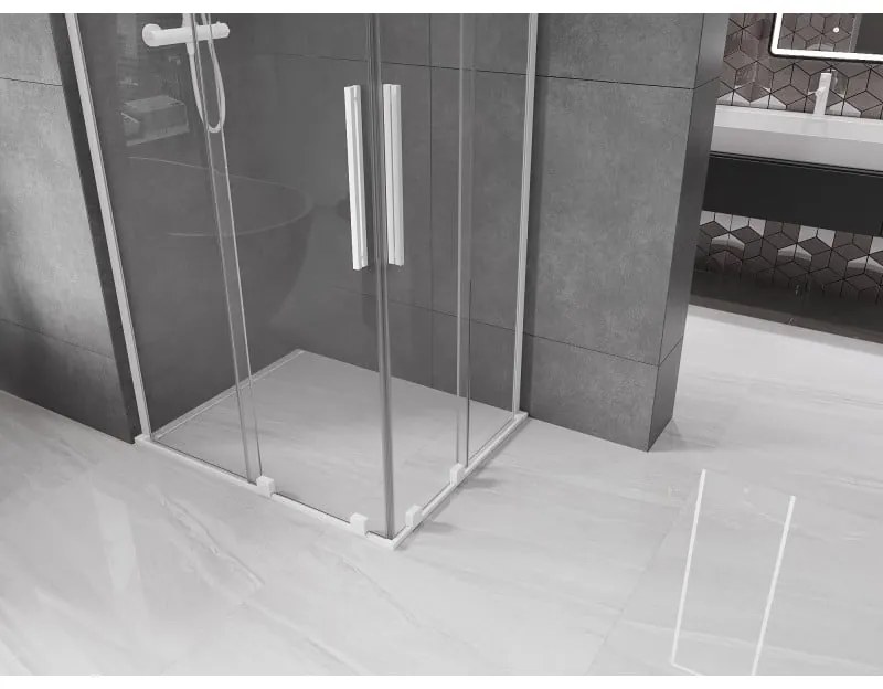 Mexen Velar L Duo, sprchový kout s posuvnými dveřmi 100 x 90 cm, 8mm čiré sklo, bílá matná, 871-100-090-02-03-20