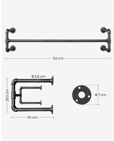 Sada 2x nástěnný věšák na ramínka LINEA černá