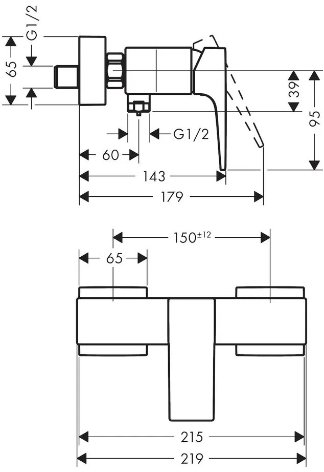 Hansgrohe Metropol, páková sprchová baterie, černá matná, 32560670