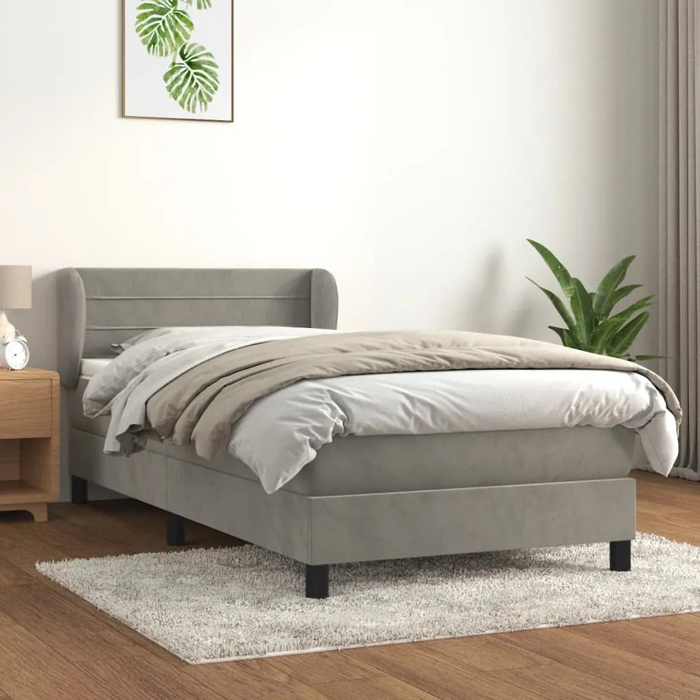 Box spring postel s matrací světle šedá 90x190 cm samet 3127523