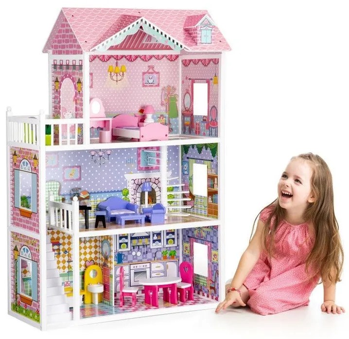 XXL dřevěný domeček pro panenky s nábytkem