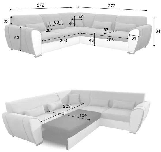 Rozk. rohová sedací souprava s úložným prostorem do L VISEU pravá šedá/černá