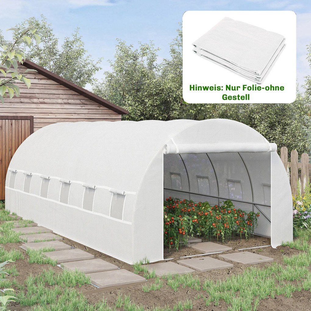 Outsunny náhradní fólie náhradní kryt 600 x 300 x 200 cm s předními dveřmi, 12 oken skleníková fólie odolná proti roztržení, zahradní fólie pro sklen…