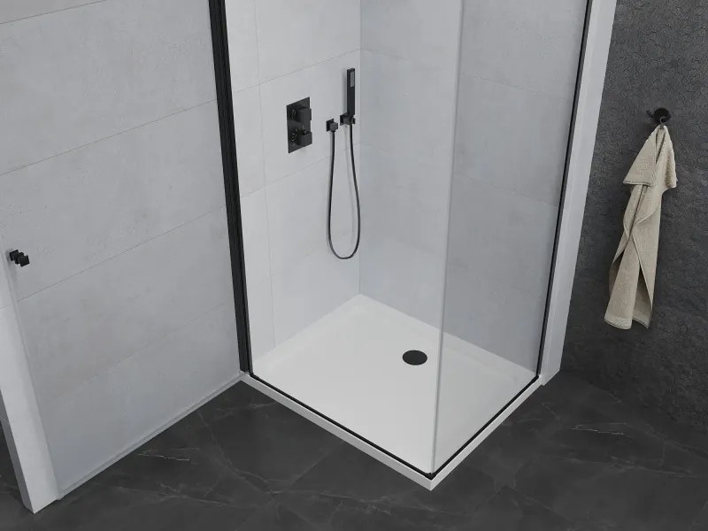 Mexen Pretoria, sprchový kout 100 x120 (stěna) cm, 6mm čiré sklo, černý profil + bílá sprchová vanička, 852-100-120-70-00-4010B