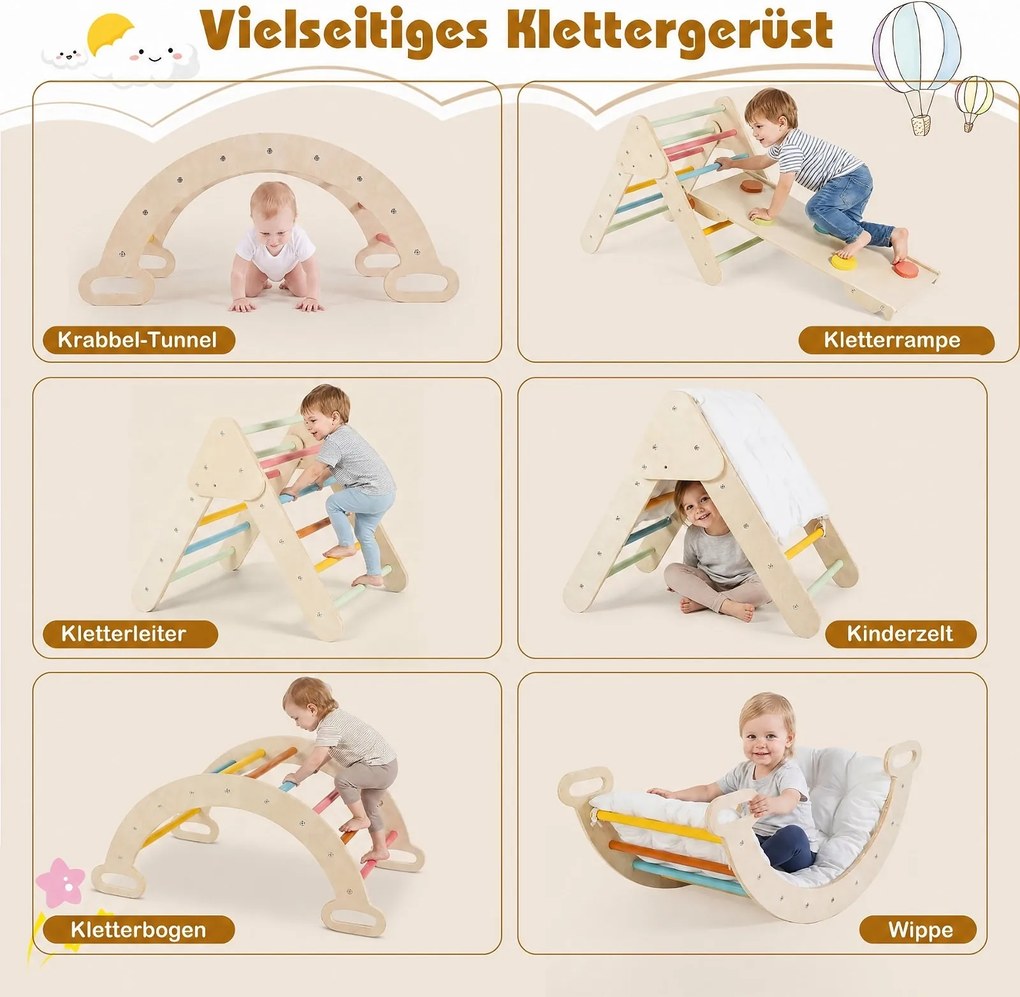 Costway 3 v 1 Montessori horolezecká sada ze dřeva Hrací souprava pro děti od 1