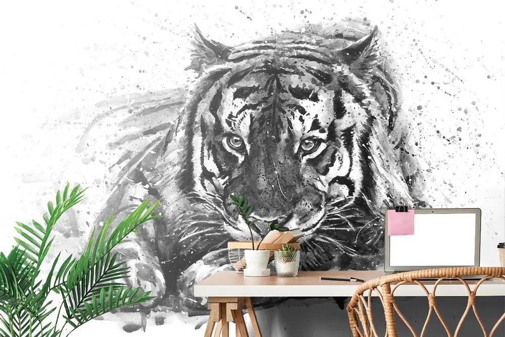 Tapeta tygr v černobílém provedení - 375x250 cm