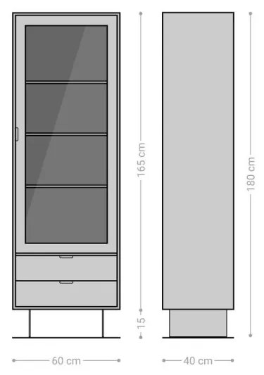 Vitrína Teele 60x180 cm přírodní akácie 1 dvířka 2 zásuvky podnož