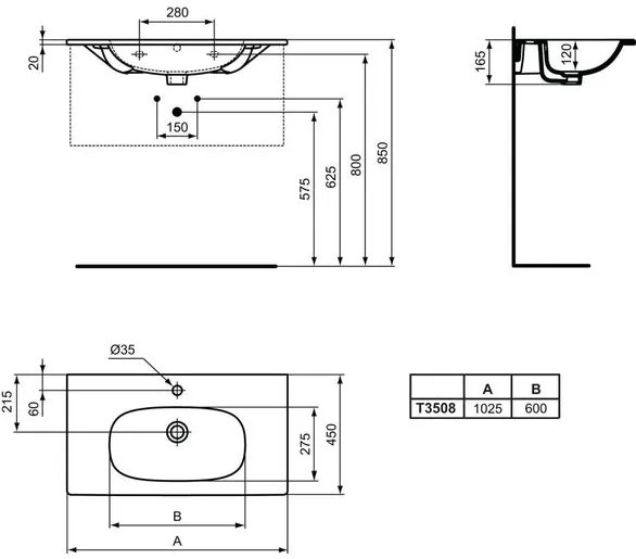 Ideal Standard Tesi Umyvadlo 100 cm, bílá T350801