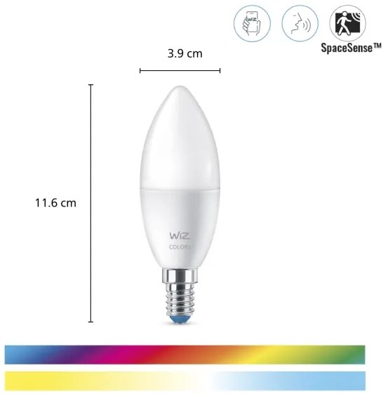 SADA 3xLED RGBW Stmívatelná žárovka C37 E14/4,9W/230V 2200-6500K CRI90 Wi-Fi-WiZ