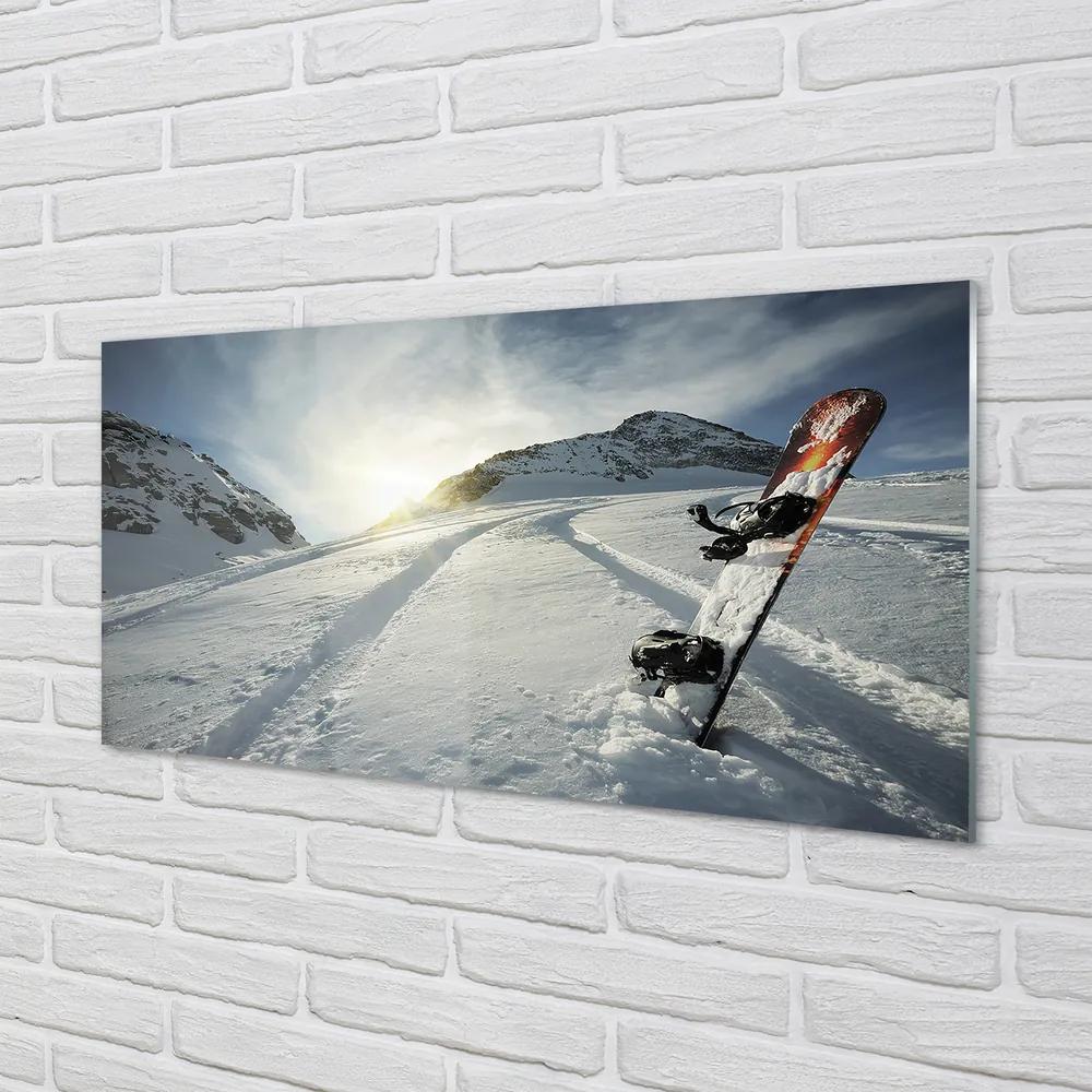akrylový obraz Deska ve sněhu horách 140x70 cm