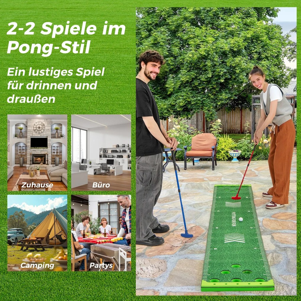 Costway 332 cm golfová podložka s 2 nastavitelnými holemi a 6 míčky golfová