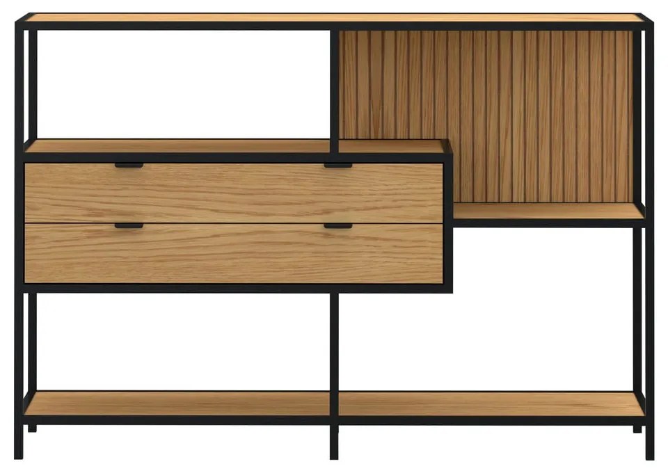 Knihovna v černé a přírodní barvě v dekoru dubu 114x78x35 cm Seaford – Actona