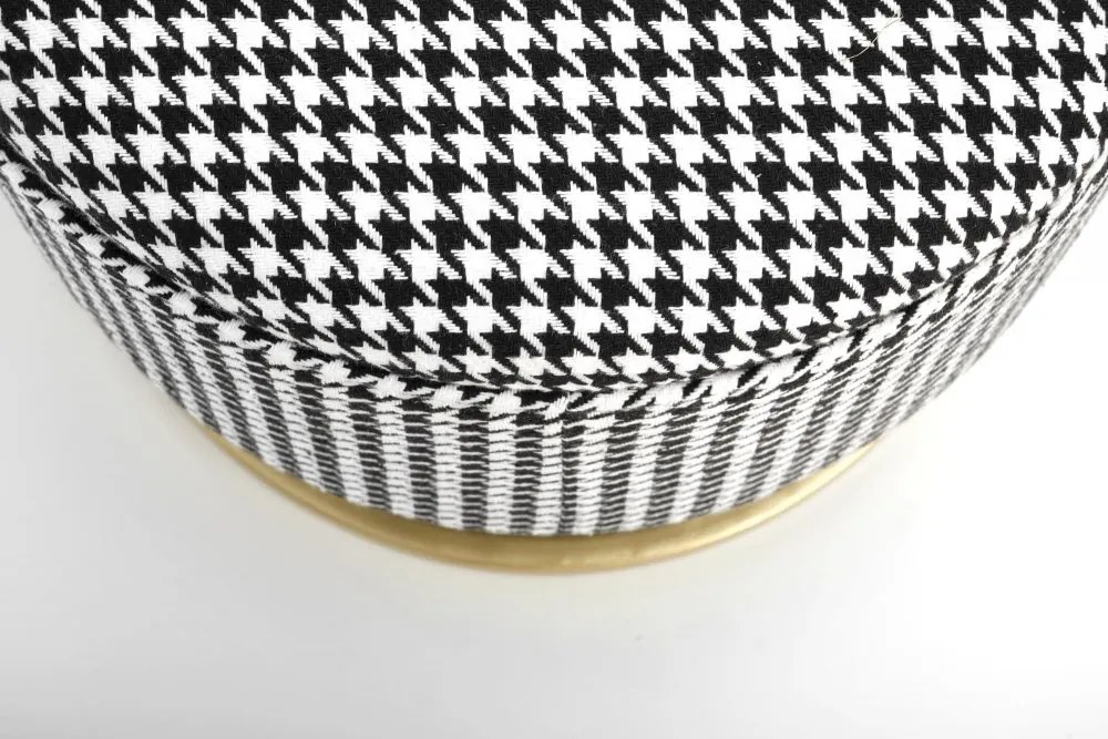 Taburet HARMONY s úložným prostorem - ocel, látka, zlatá / černo-bílá Halmar