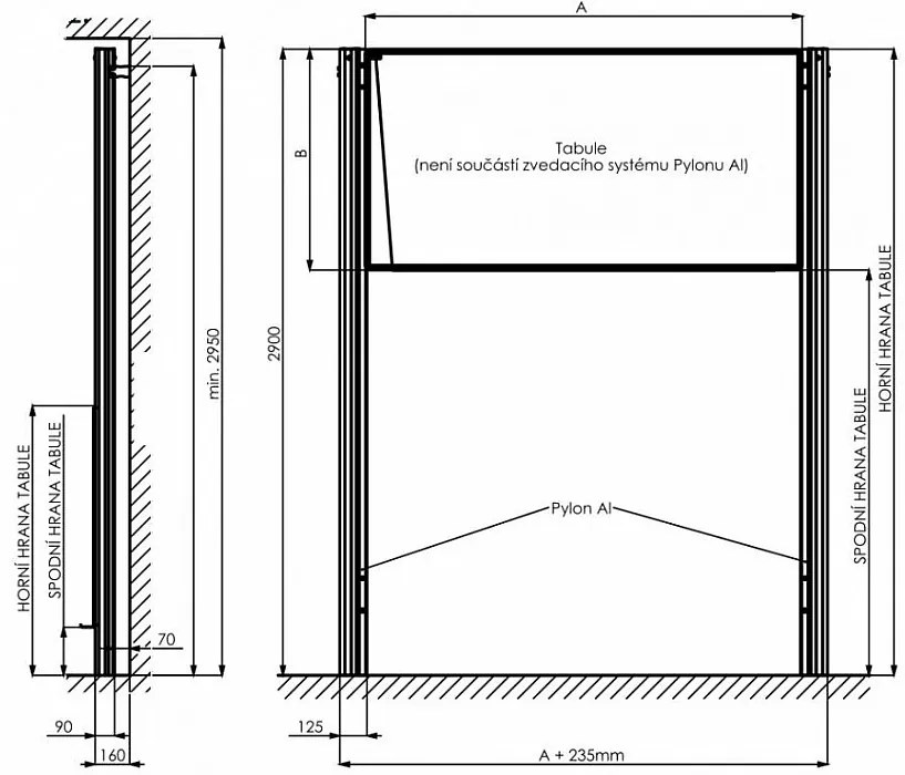 Magnetická tabule MANAŽER K/PYLON AL 300 x 120 cm - MAN K 300/120 + PY jedn