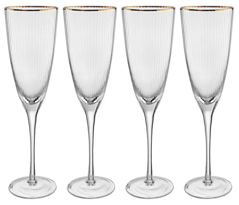 GOLDEN TWENTIES Sada sklenic na šampaňské se zlatým okrajem 250 ml 4 ks