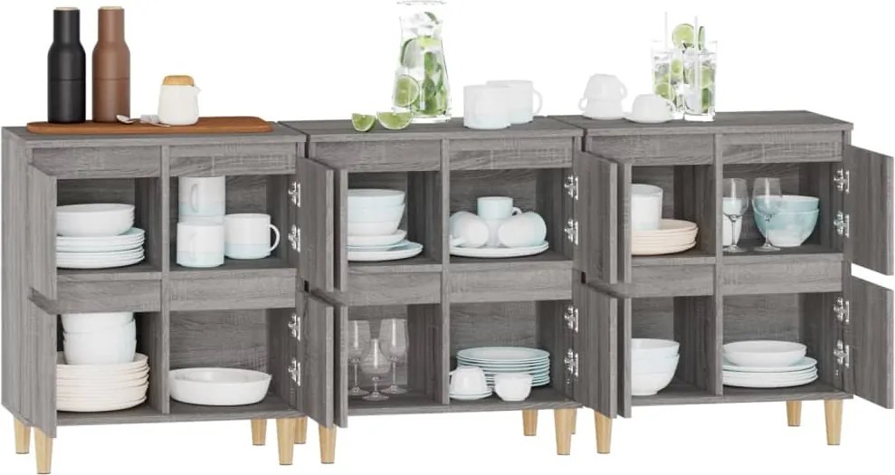 Příborníky 3 ks šedé sonoma 60 x 35 x 70 cm kompozitní dřevo 3185773