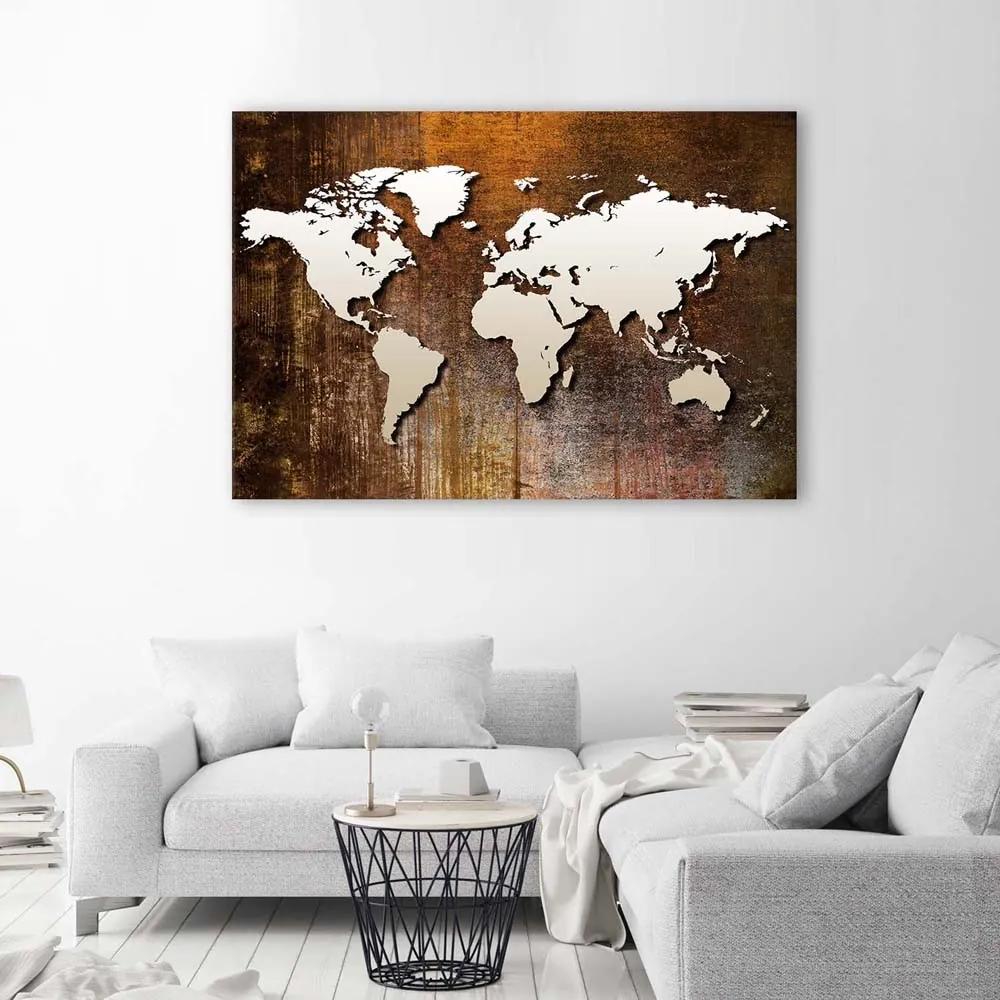 Gario Obraz na plátně Mapa světa na dřevě Rozměry: 60 x 40 cm