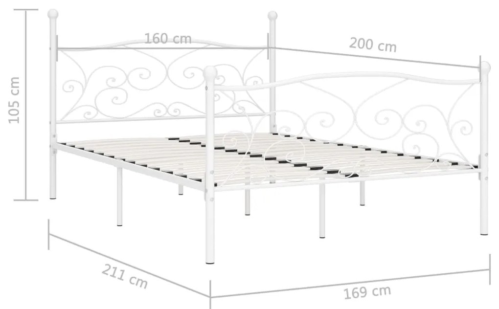 vidaXL Marketos Rám postele s laťkovým designem bílý kov 160 x 200 cm