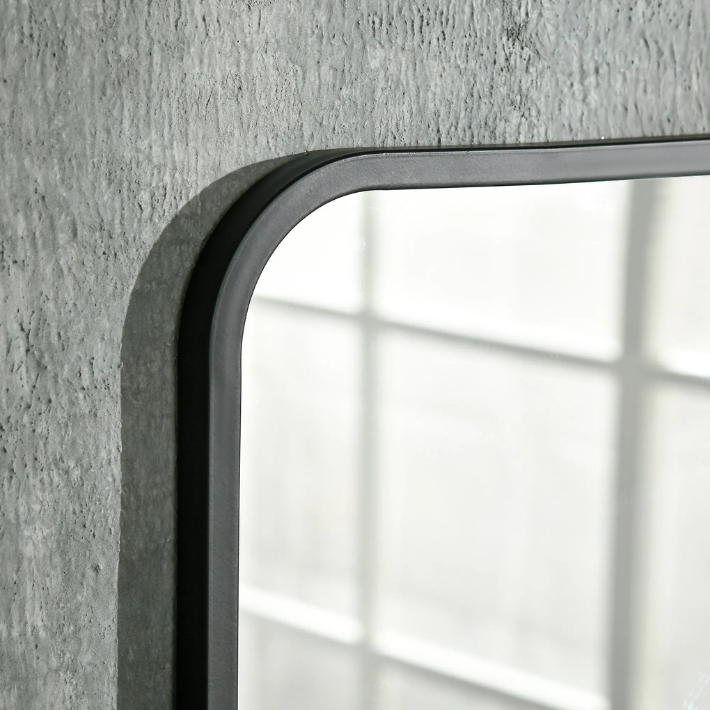 HOMCOM Nástěnné zrcadlo s policí 70x50cm moderní elegantní obdélníkové černé do obývacího pokoje a předsíně