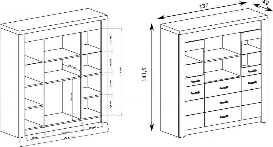 Casarredo - Komfort nábytek Komoda s vitrínou INDIANAPOLIS I-22, jasan bílý