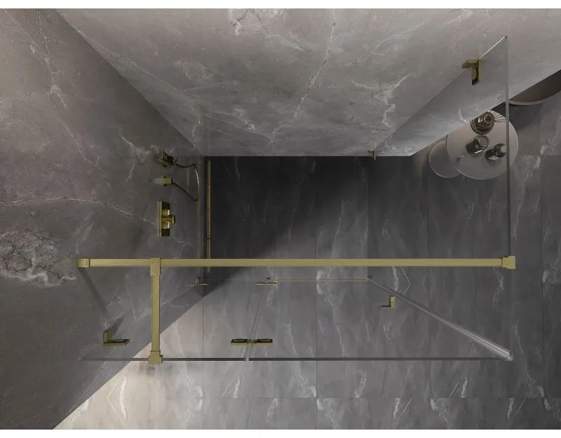 Mexen Lunar T, sklápěcí sprchový kout levý 115 x 110 cm, 8mm čiré sklo, zlatý matný profil, 834T-115-110-55-00-L