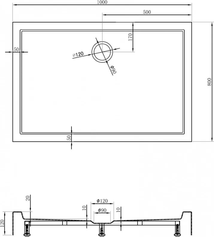Mexen Flow+, obdélníková sprchová vanička 100 x 80 cm, bílá lesklá, 46R108010H