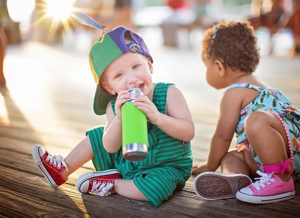 Pura Nerezová láhev s pítkem 325 ml Růžovo-bílá