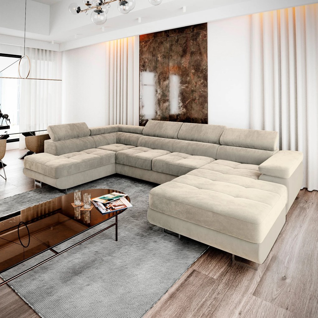 Eka Rohová sedačka KALISI do U, 347 cm Roh pohovky: Levý roh, Barva látky: Tmavě hnědá (Monolith 29)