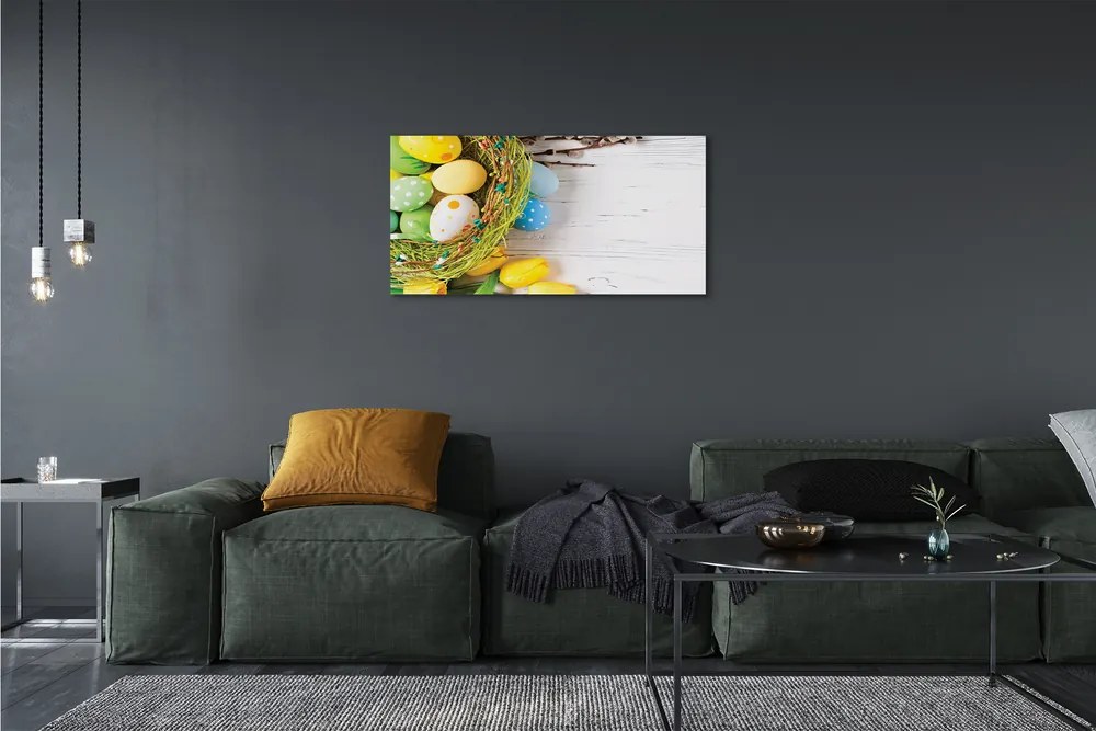 Obrazy na plátně Vaječné založené na tulipány 125x50 cm