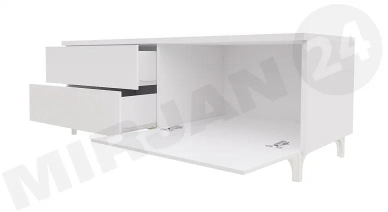 TV stolek Cleo XI-W Double L+P, Barva: bílá / černý lesk