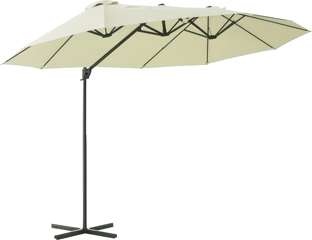 Outsunny Sluneční Umbrella Dvojitý Umbrella Oválný 445x270cm Křídlový Umbrella s Kličkou, Zahradní Sluneční Umbrella Krémově Bílá | Aosom