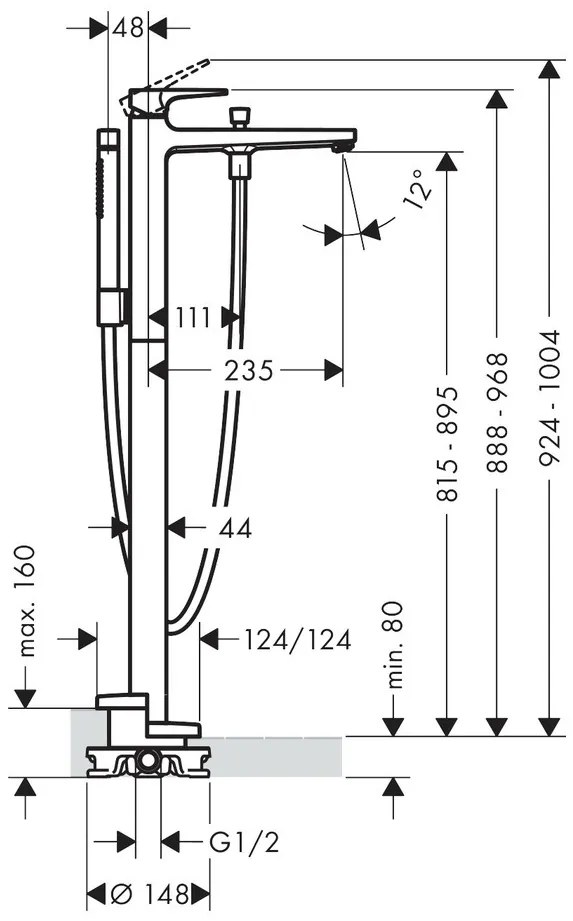 Hansgrohe Metropol, vanová baterie na podlahu, černá matná, 32532670